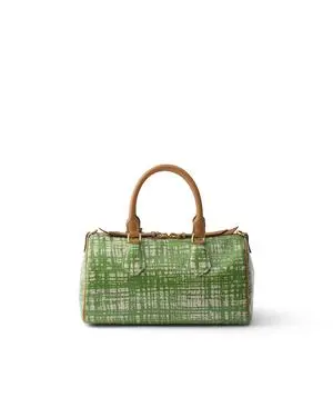 Prada Small Linen Blend And Leather Top-handle Bag
