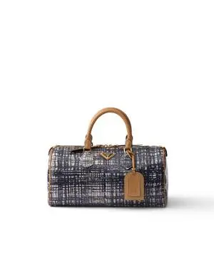 Prada Medium Linen Blend And Leather Top-handle Bag - Blue
