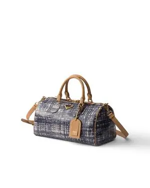 Prada Medium Linen Blend And Leather Top-handle Bag
