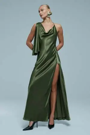 Bardot Anastasia Satin Maxi Dress - Khaki