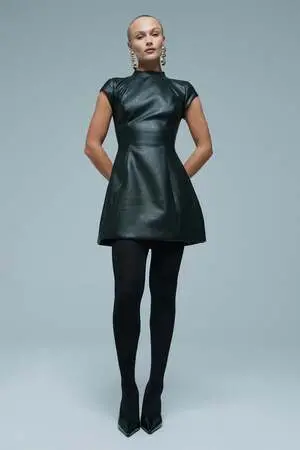 Bardot Delphi Vegan Leather Mini Dress - Black