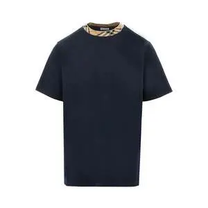 Burberry Cotton T-hirt With Check Crewneck - Blue