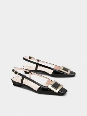ROGER VIVIER Belle Vivier Patent Leather Slingback Ballerinas - Black