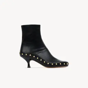 Chloé Junie Heeled Ankle Boots With Gold-tone Studs - Black