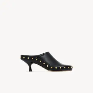 Chloé Junie Heeled Mule With Gold-tone Studs - Black
