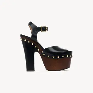 Chloé Meret Platform Clogs With Gold-tone Studs - Black