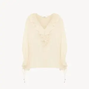 Chloé Chloé V-Neck Ruffle Top In Crêpe De Chine Pristine White