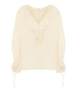 Chloé Chloé V-Neck Ruffle Top In Crêpe De Chine Pristine White