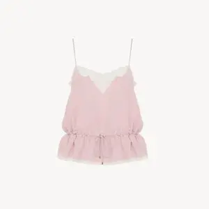 Chloé Drawstring Camisole Top In Crêpe De Chine & Lace - Shadow Lilac