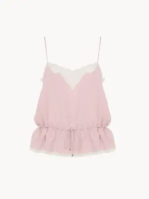 Chloé Crêpe De Chine & Lace Drawstring Camisole Top - Shadow Lilac
