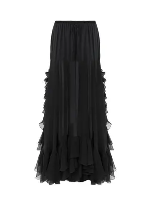 Chloé Ruffled Long Skirt In Mousseline - Black