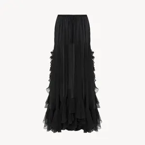 Chloé Ruffled Long Skirt In Mousseline - Black