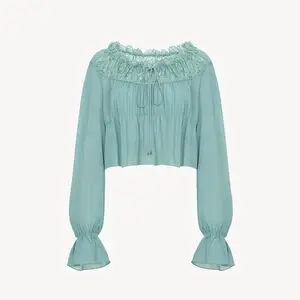 Chloé Scoop-neck Cropped Top In Georgette & Lace