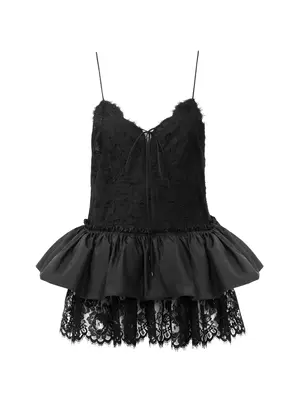 Chloé Thin-strap Ruffle Top In Technical Taffeta And Lace - Black