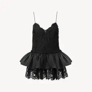 Chloé Thin-strap Ruffle Top In Technical Taffeta And Lace
