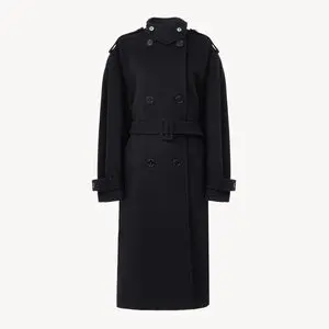 Chloé Double-breasted High-neck Long Coat In Double-face Wool - Black