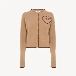Chloé Fitted Logo Cardigan In Wool & Cashmere - Bleached Brown