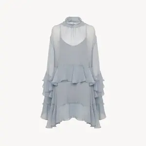 Chloé Ruffled Mini Dress In Mousseline - Sandy Black