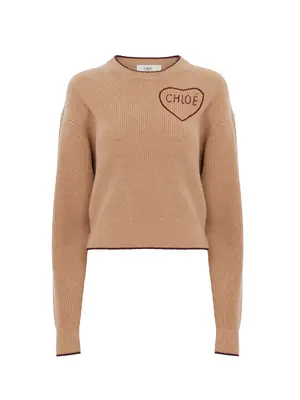 Chloé Cropped Fitted Wool & Cashmere Logo Sweater - Bleached Brown