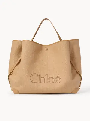 Chloé Chloé Large Raffia-Effect Clover Double Carry Bag Bleached Brown