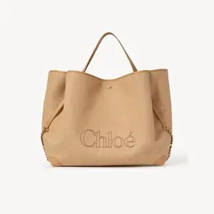 Chloé Large Raffia-effect Clover Double Carry Bag