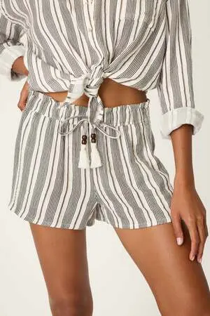 PJ Salvage Cotton Shoreline Stripe Shorts - Ivory