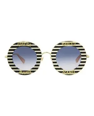 Gucci Roundframe Metal Sunglasses Black Gold Blue - Multicolor
