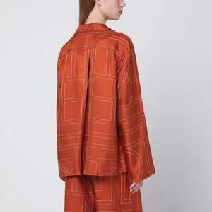 TOTEME Monogram Silk Pajama Shirt In Terracotta