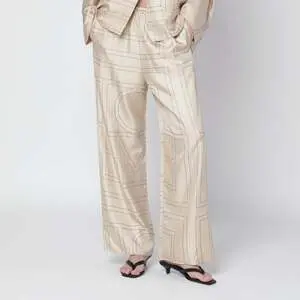 TOTEME Ivory Monogram Silk Pajama Trousers White