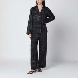 TOTEME Monogram Silk Pajama Shirt - Black