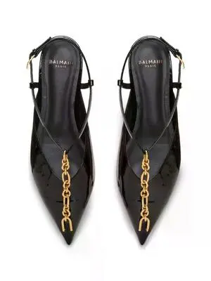 Balmain Sync Chain Patent Leather Slingback Sandals