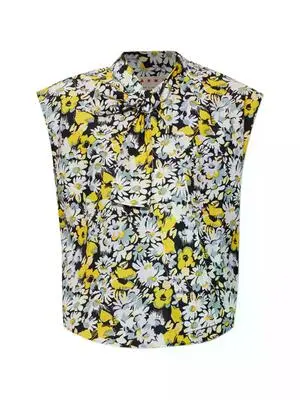 Marni Floral Print Pussy-bow Top - Black