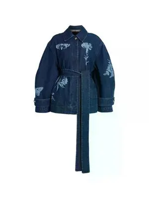 Erdem Belted Floral-print Denim Jacket - Blue