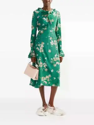 Erdem Jade Silk Floral Print Ruffled Shirt