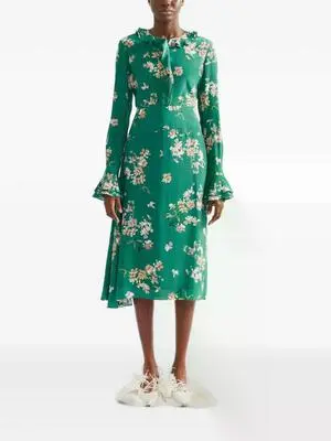 Erdem Jade Silk Floral Print Ruffled Shirt