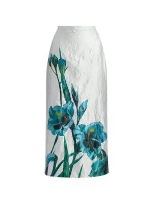 Erdem Floral Print Textured Midi Skirt