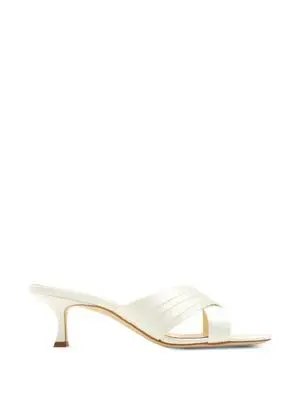 Manolo Blahnik Cream White Satin Crossover Strap Pleated Sandals