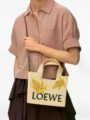 Loewe Woven Tote Bag With Embroidered Logo - Neutrals