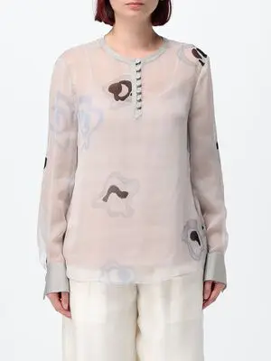 Emporio Armani Sheer Silk Graphic Print Long Sleeve Blouse