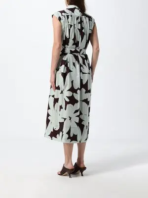 MEIMEIJ Meimei Sleeveless Floral Print Cotton Poplin Midi Shirt Dress