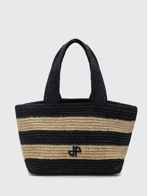 PATOU Bicolour Striped Raffia Handbag With Embroidered Logo - Blue
