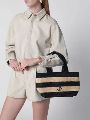 PATOU Bicolour Striped Raffia Handbag With Embroidered Logo