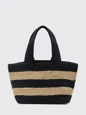 PATOU Bicolour Striped Raffia Handbag With Embroidered Logo
