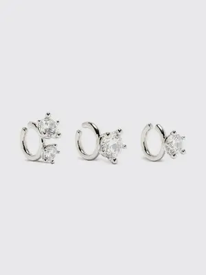 PANCONESI Set Of 3 Crystal-embellished Chrome-plated Brass Earrings - Silver