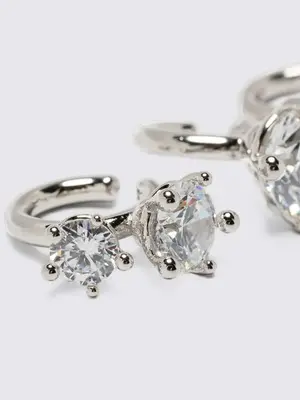 PANCONESI Set Of 3 Crystal-embellished Chrome-plated Brass Earrings