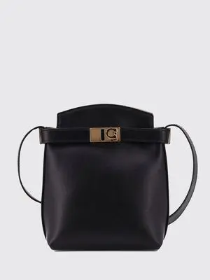 FERRAGAMO Gancini Logo Calfskin Leather Bucket Bag - Black