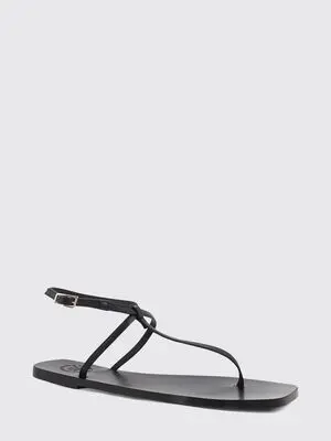 ATP ATELIER Flat Smooth Leather Thong Sandals With Ankle Strap - Black
