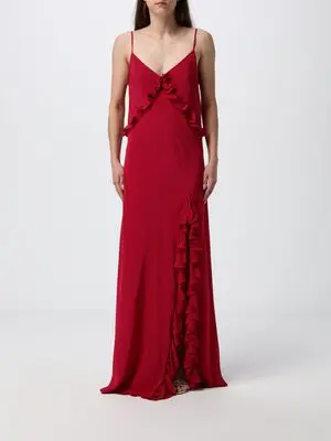 CRIDA MILANO Ibisco Crêpe Maxi Gown With Ruffles And Front Slit - Red