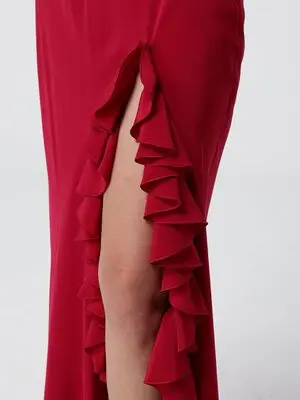CRIDA MILANO Ibisco Crêpe Maxi Gown With Ruffles And Front Slit