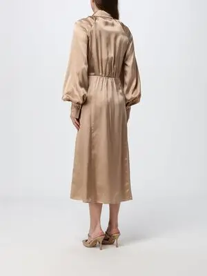 CRIDA MILANO Windsor Satin Midi Chemisier Dress With Long Sleeves